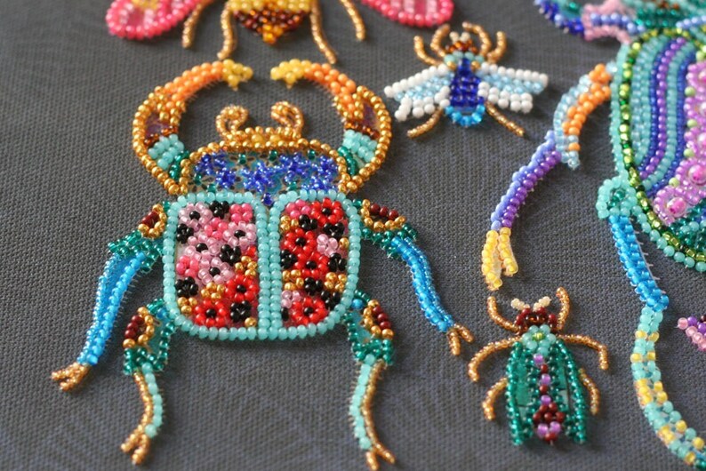 Сolorful Insects Wall Art Beaded Artwork, Hand Embroidered, Completed ...
