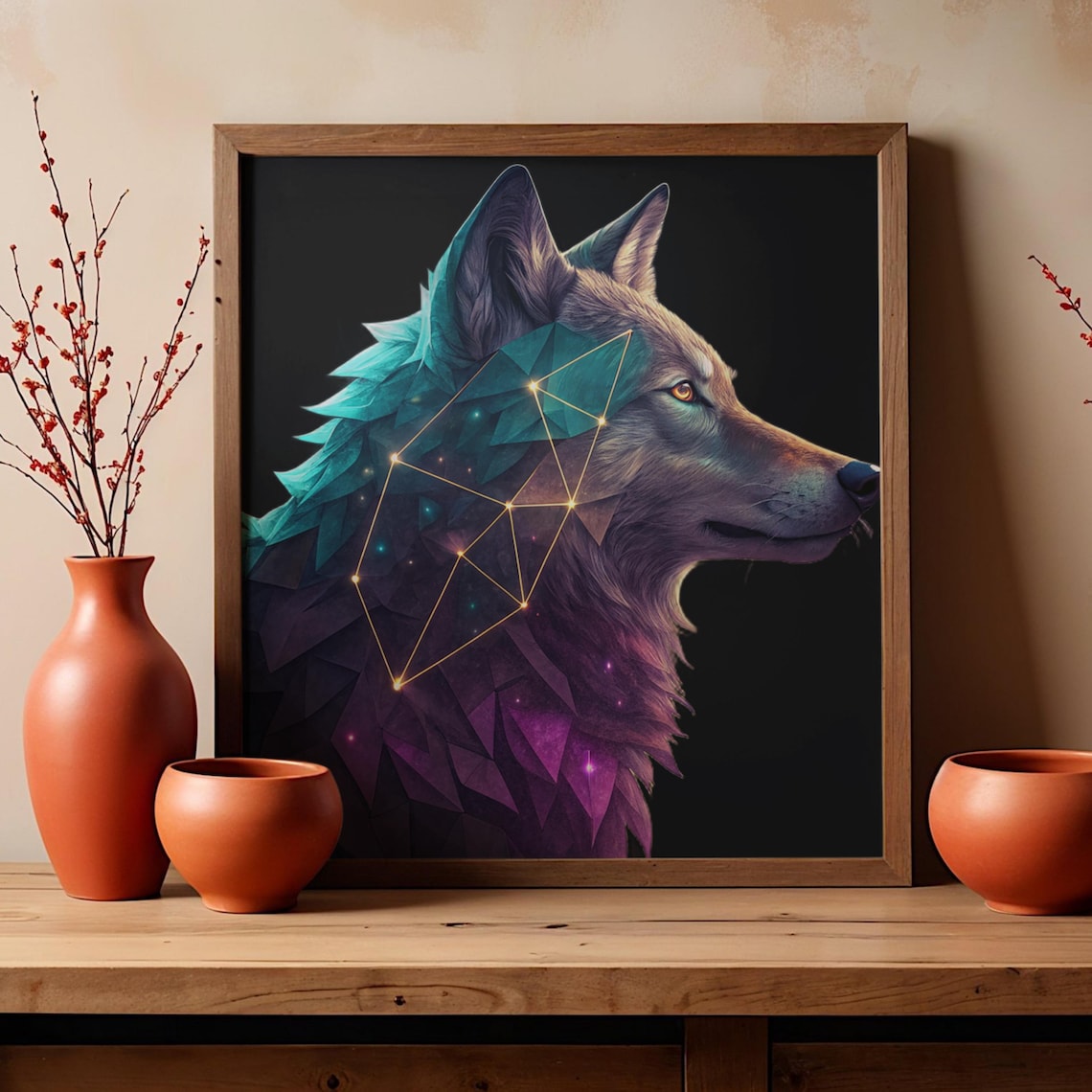 Geometric Wolf Wall Art, Celestial Wolf Print, Constellation Animal ...