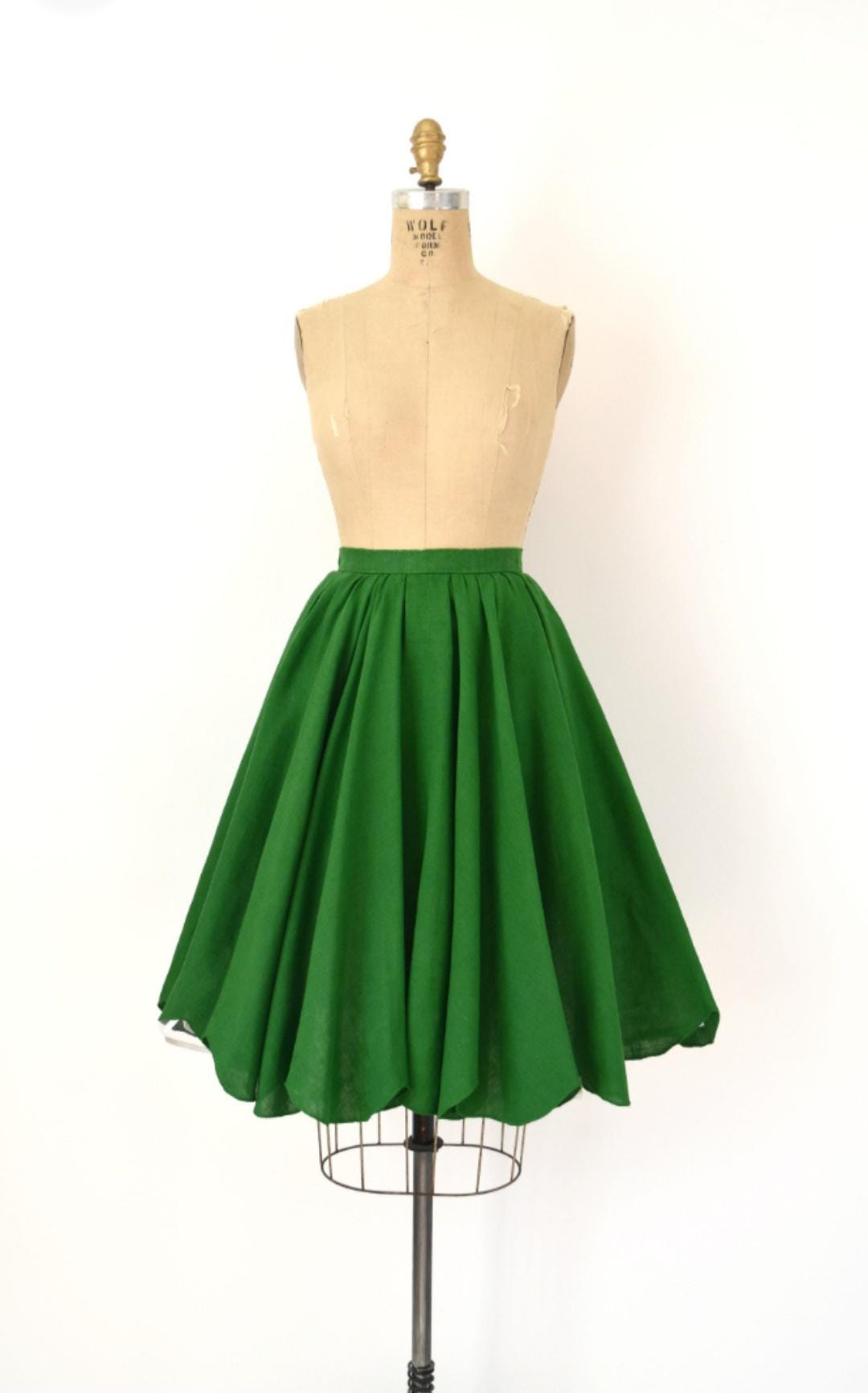 Vintage 1950s Skirt 50s Green Linen Circle Skirt - Etsy