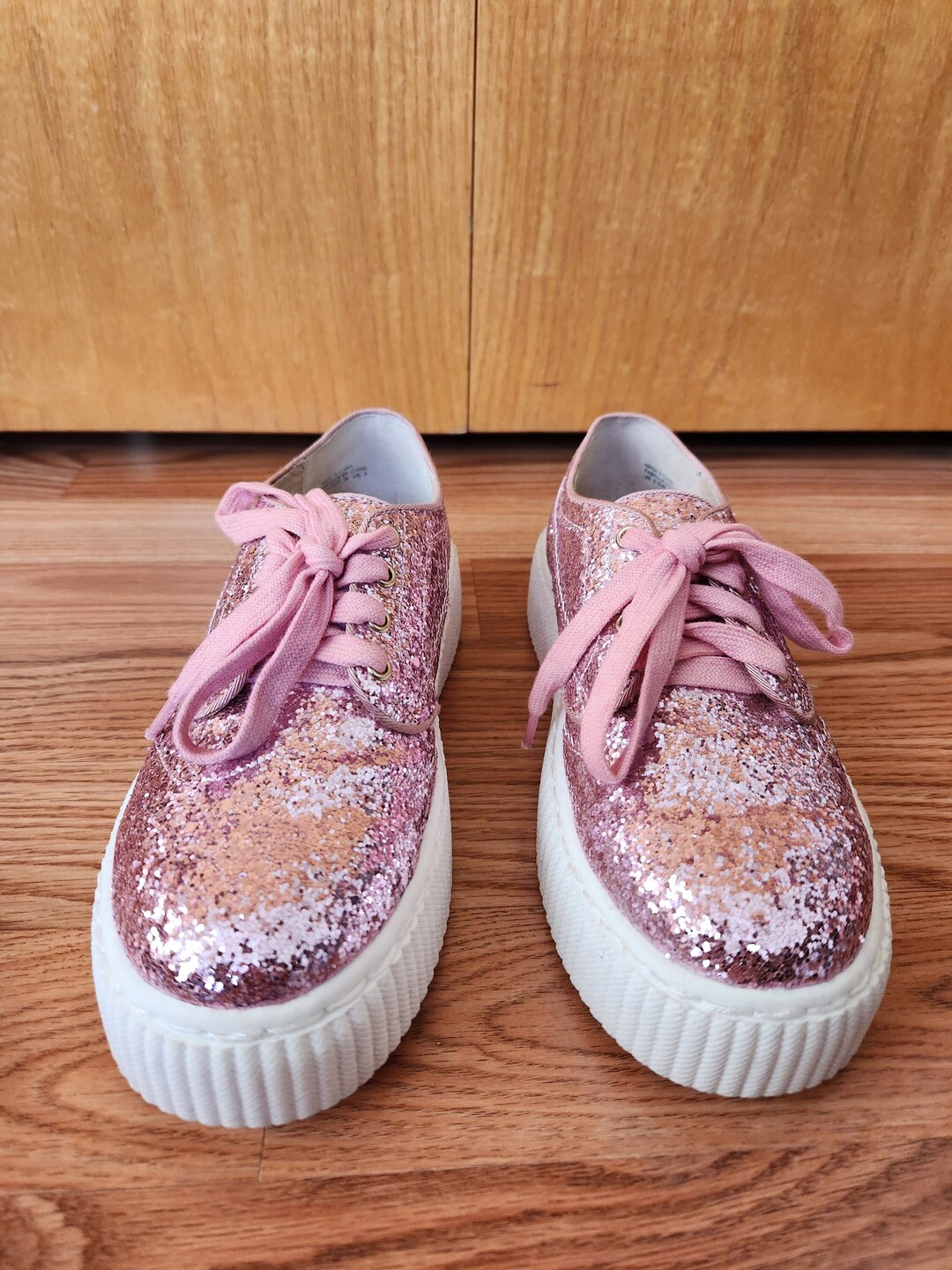 Shelly's London Womens Pink Metallic Sparkly Glitter Platform Sneakers ...