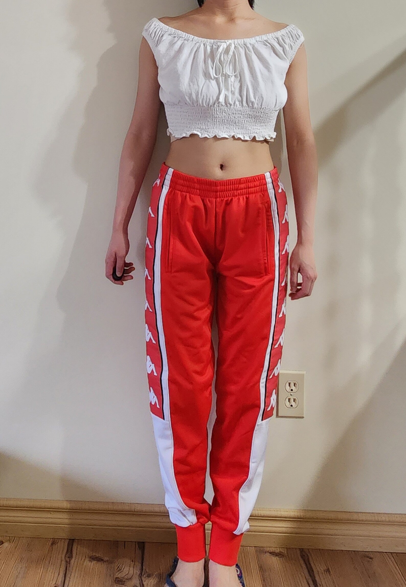 Kappa Womens 222 Banda Red Logo Tape Track Pants Sweatpants Size XS ...
