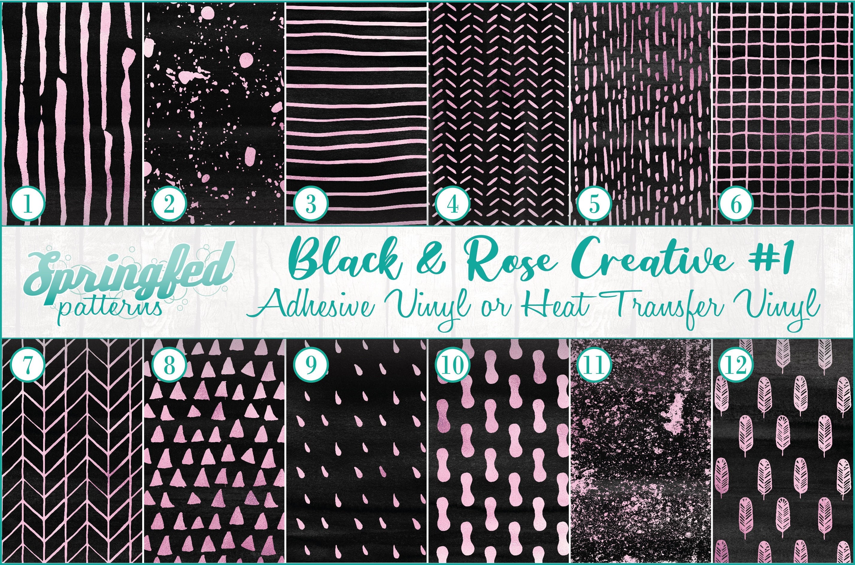 Black & Rose Creative Patterns 1 Adhesive Vinyl Heat | Etsy
