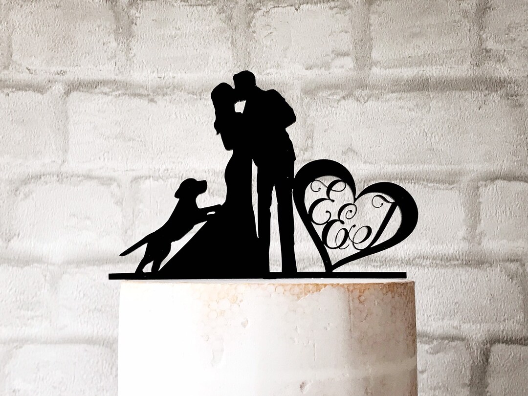 Bride Groom and Beagle Dog Acrylic Silhouette Wedding Cake Topper With ...