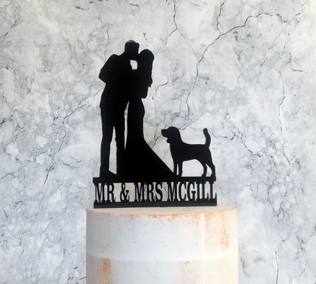 Beagle Wedding Cake Topper, Bride Groom Dog Silhouette, Acrylic ...