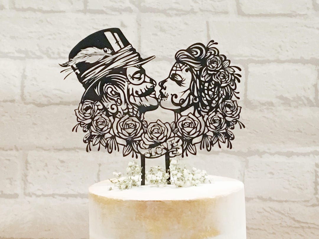 Rockabilly Wedding Cake Topper, Sugar Skull Cake Topper, Steampunk ...
