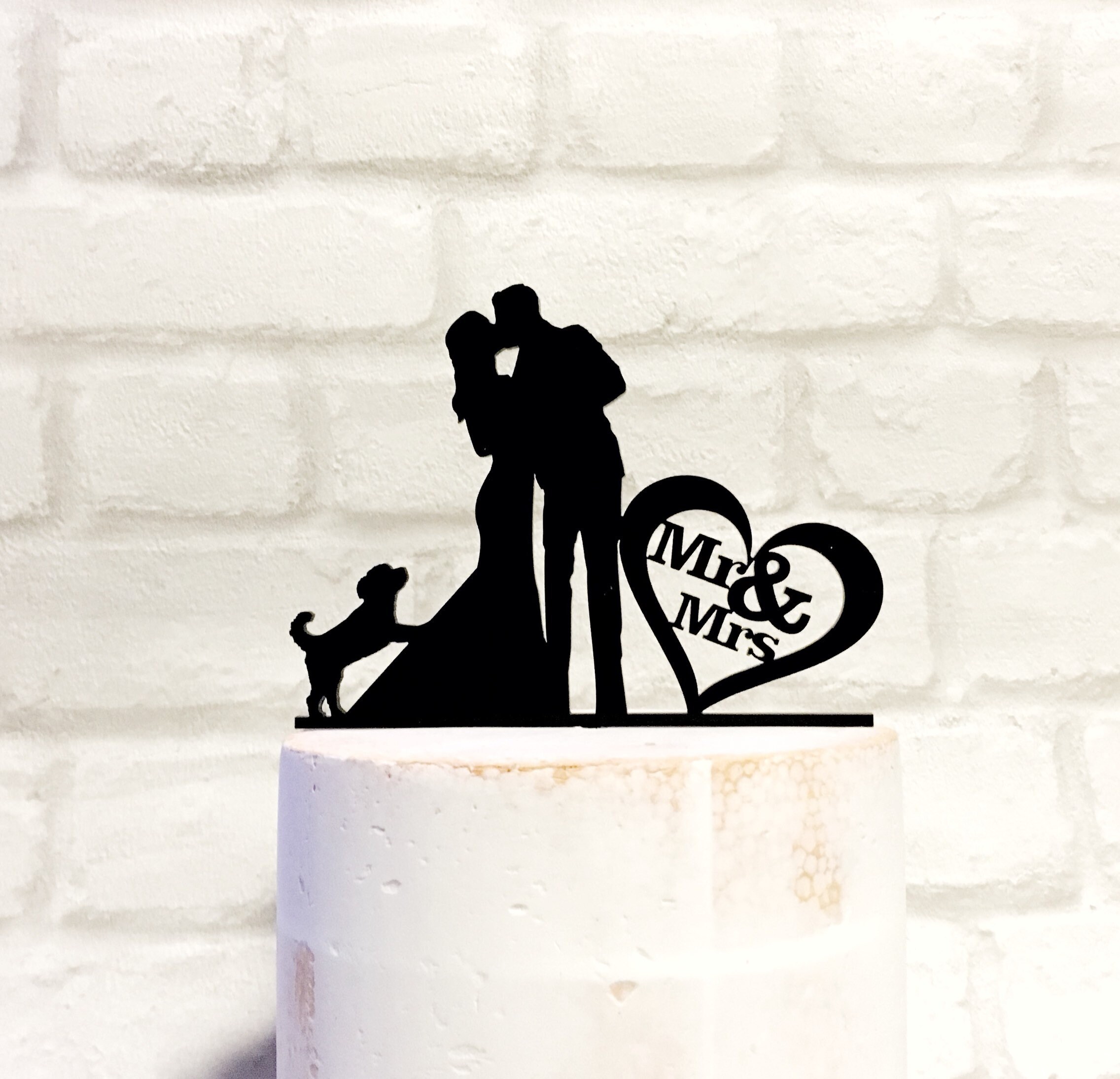 Bride Groom and Cockapoo Dog Acrylic Silhouette Wedding Cake Topper ...