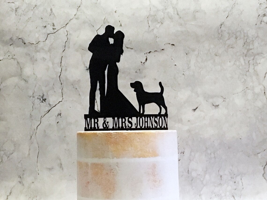 Beagle Wedding Cake Topper, Bride Groom Dog Silhouette, Acrylic ...