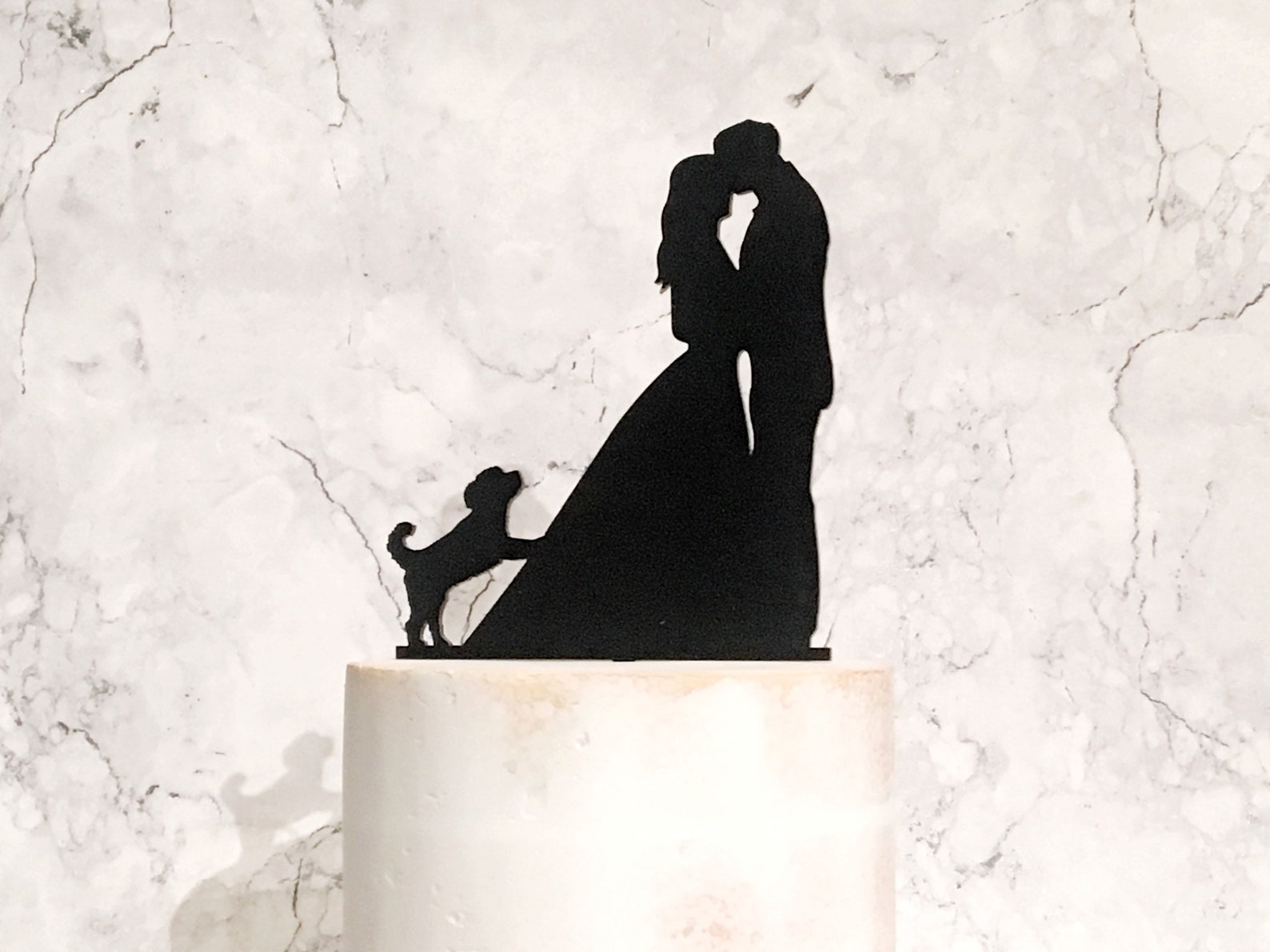 Bride Groom and Cavapoo Dog Acrylic Silhouette Wedding Cake - Etsy
