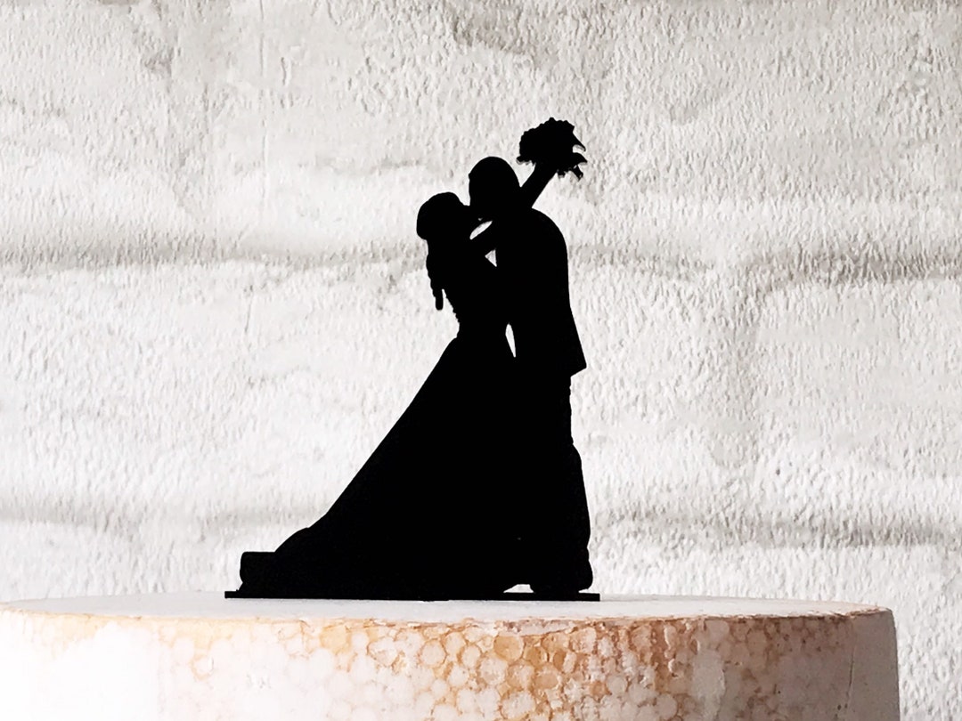 Silhouette Wedding Cake Topper With Kissing Bride and Groom With ...