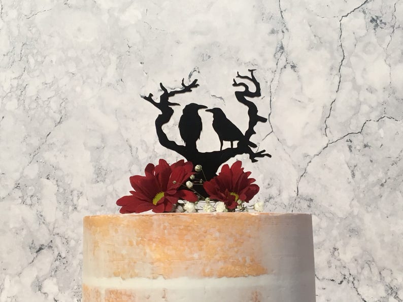 Raven Wedding Cake Topper, Gothic Cake Decor, Halloween Decoration ...