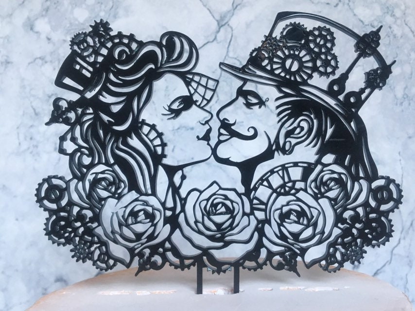 Steampunk Wedding Cake Topper Acrylic Cake Topper Wedding - Etsy