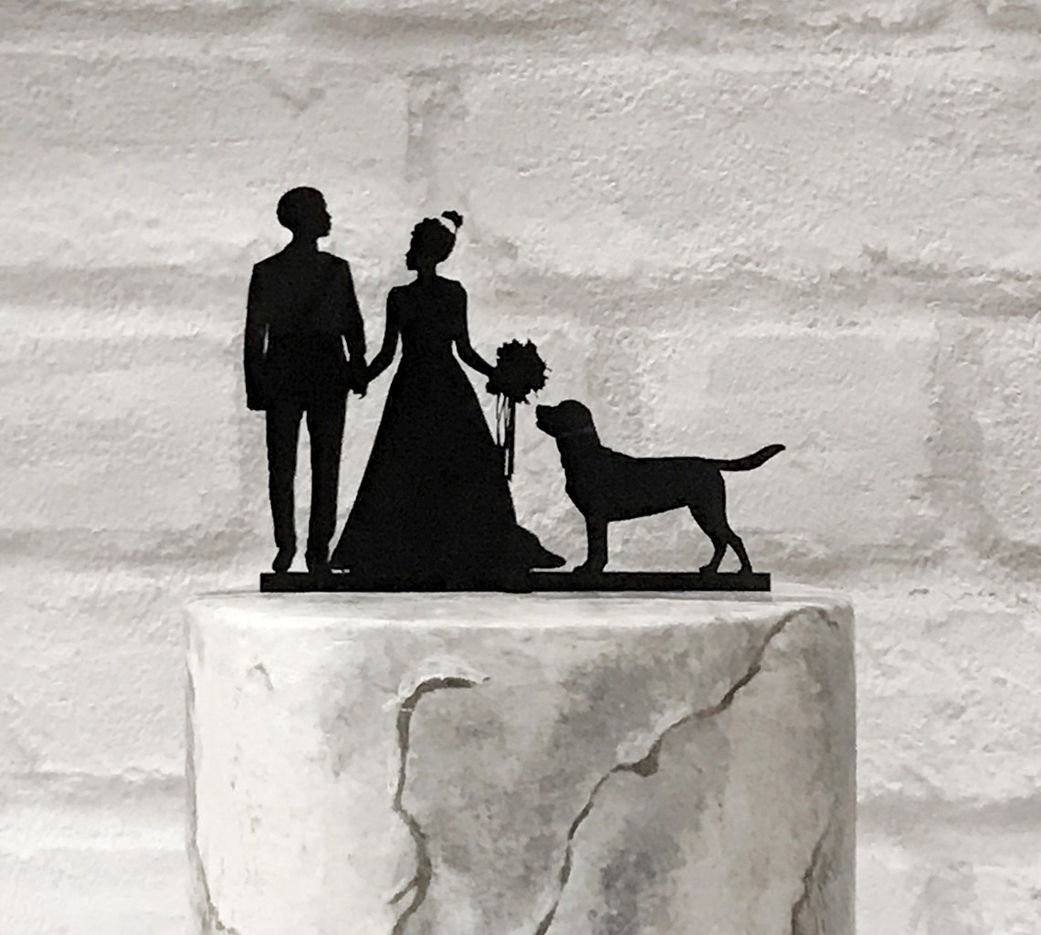 Black Bride and Groom Wedding Cake Topper With Labrador Dog in ...