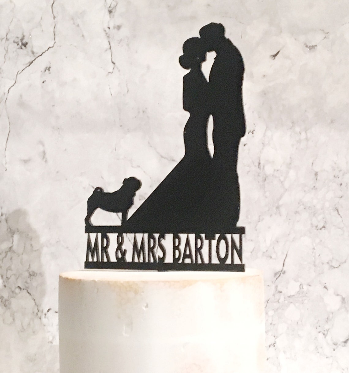 Pug Dog Bride and Groom Acrylic Silhouette Wedding Cake Topper - Etsy