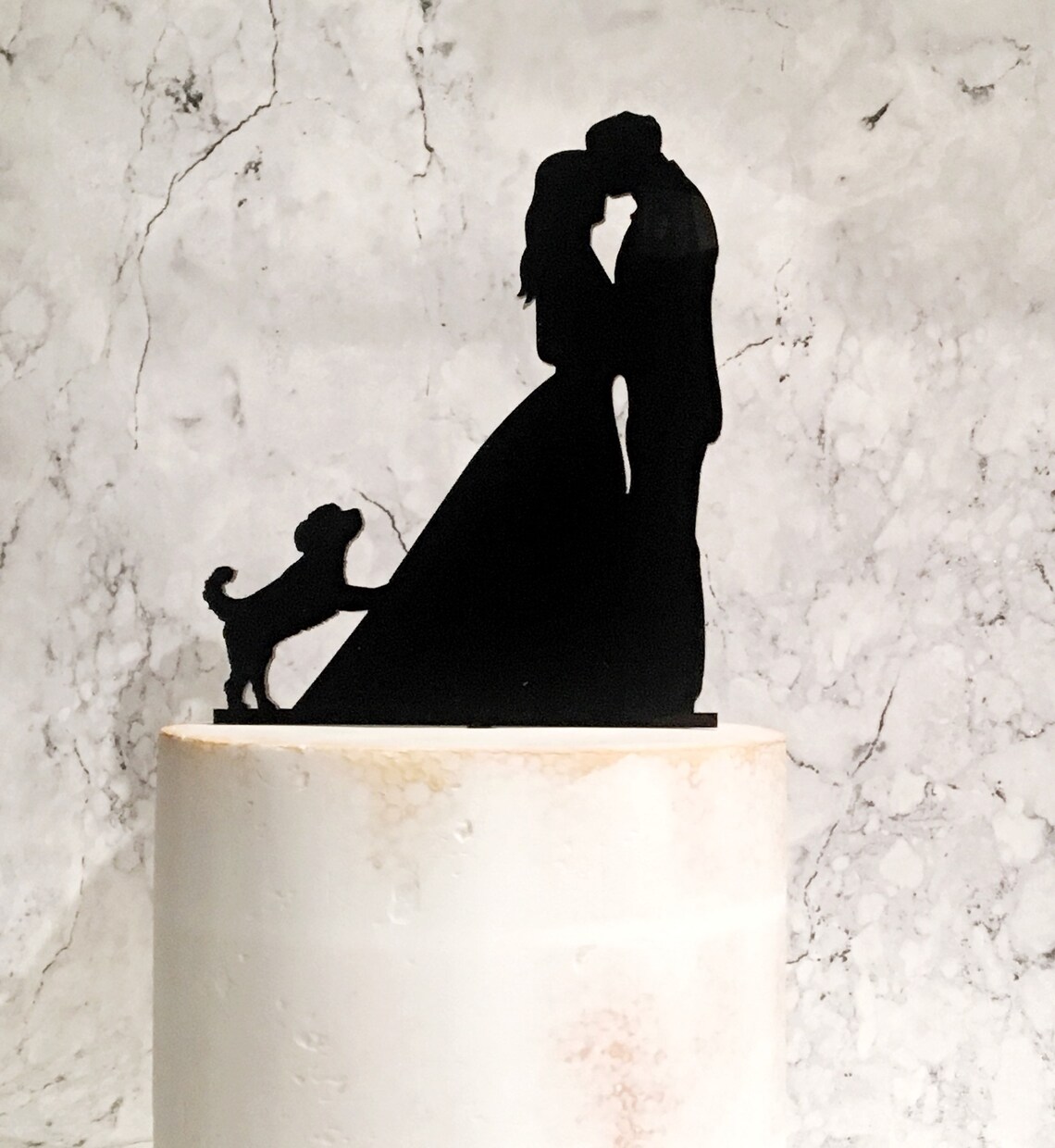 Bride Groom and Cavapoo Dog Acrylic Silhouette Wedding Cake - Etsy