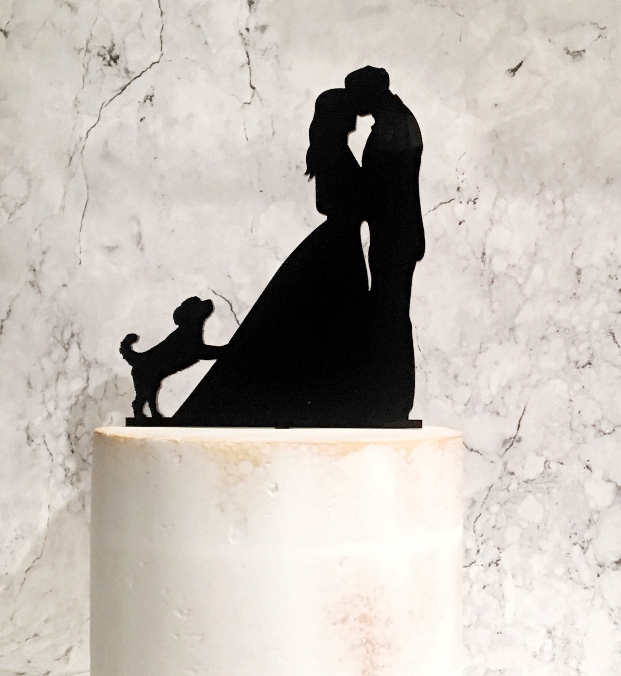 Bride Groom and Cavapoo Dog Acrylic Silhouette Wedding Cake - Etsy