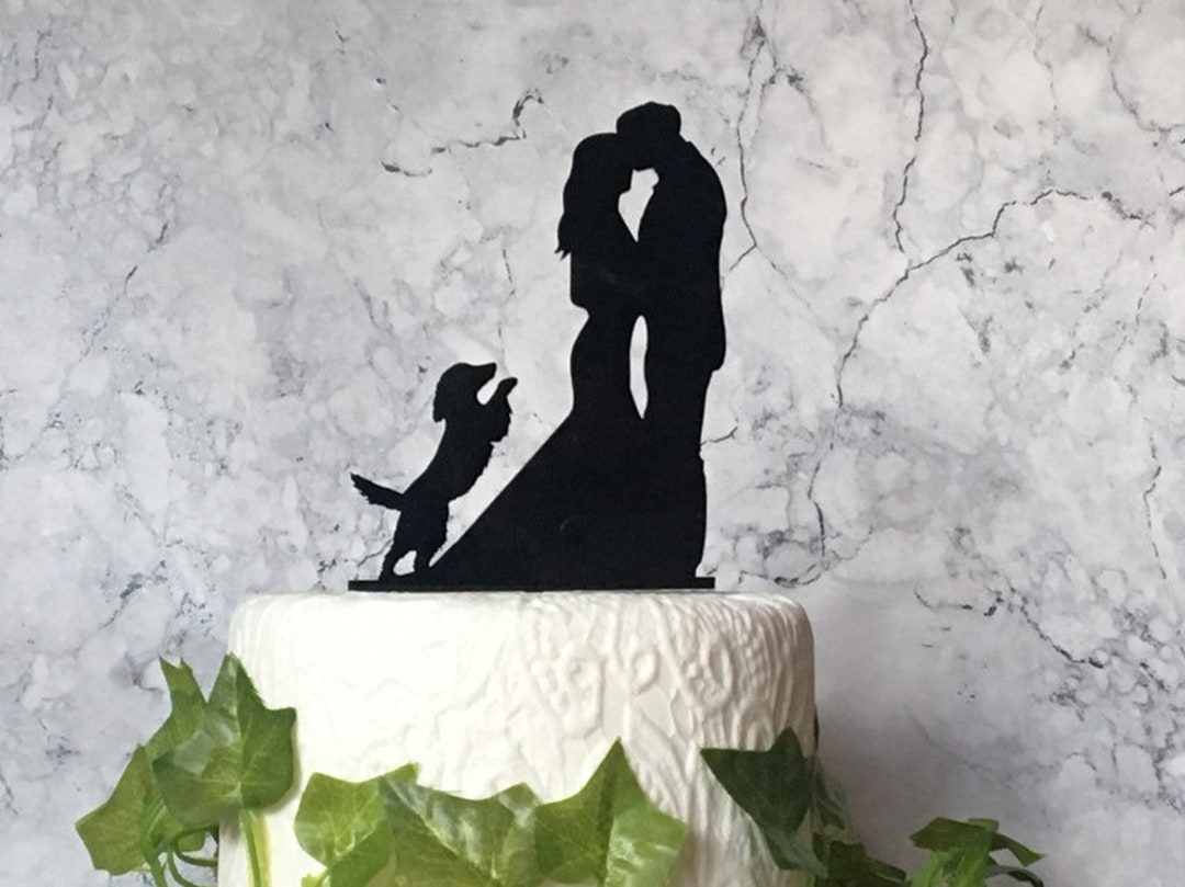 Silhouette Wedding Cake Topper With Cocker Spaniel, Cake Topper With ...
