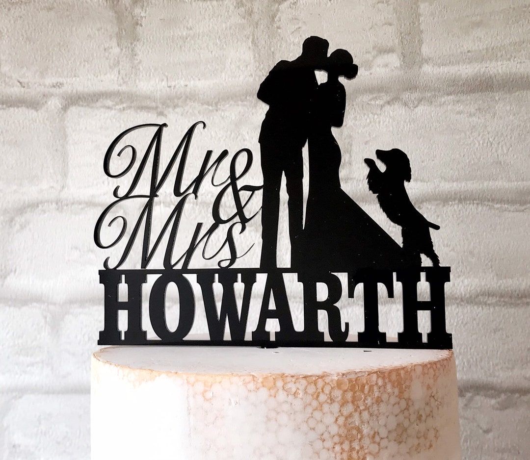 Personalised Wedding Cake Topper With Bride Groom and Cocker Spaniel ...