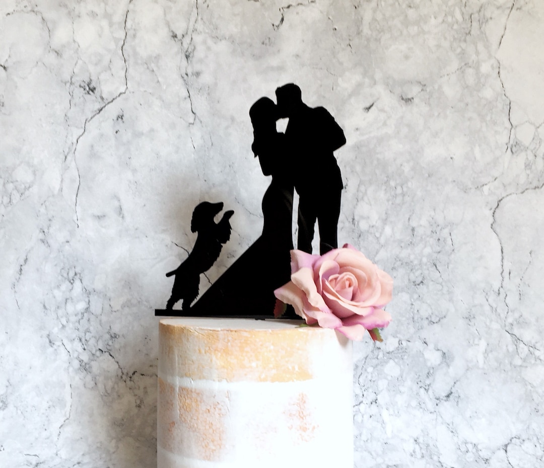 Spaniel Wedding Cake Topper: Bride, Groom & Dog Silhouette - Etsy