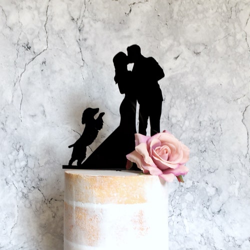 Spaniel Wedding Cake Topper Bride Groom and Dog Silhouette - Etsy