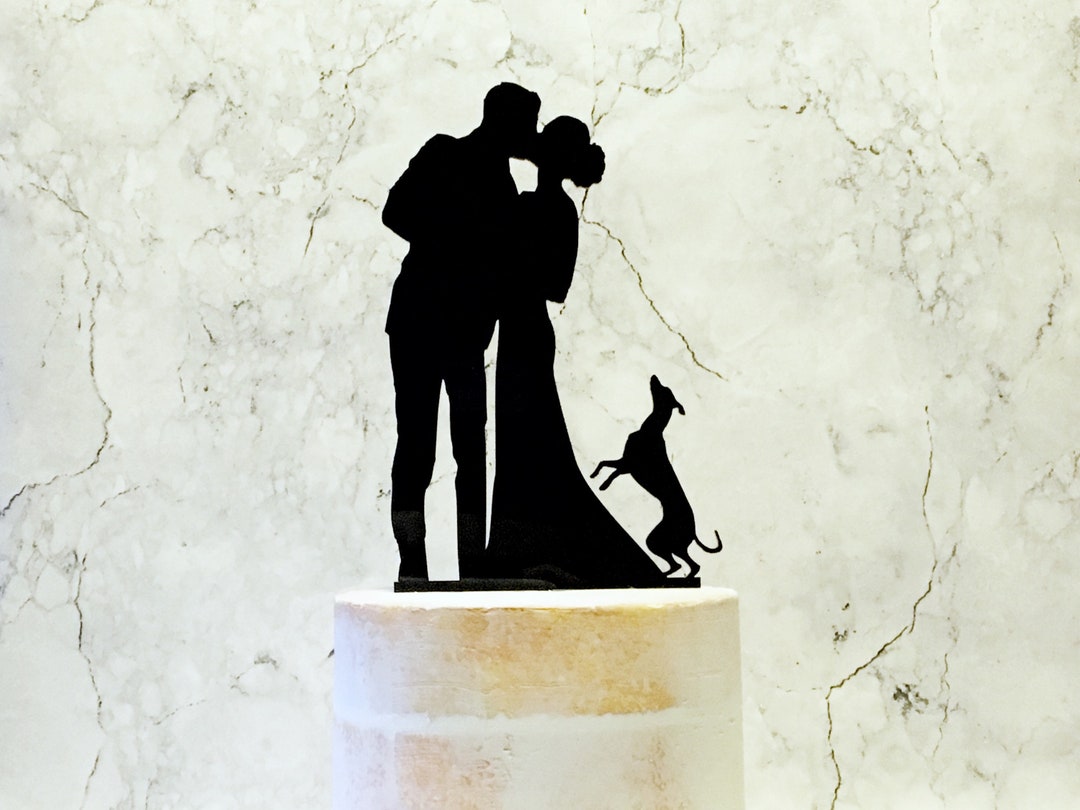 Bride Groom and Dog Cake Topper, Silhouette Wedding Cake Topper With ...