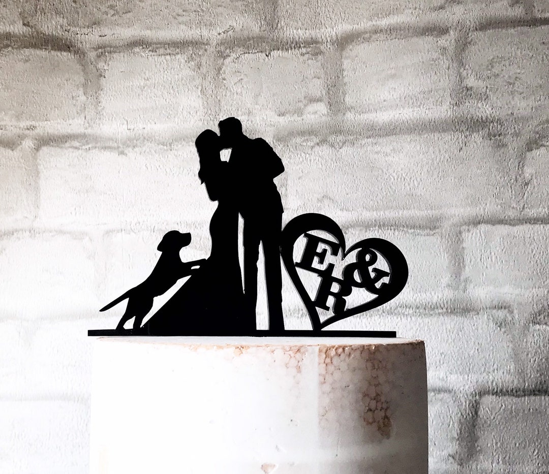 Bride Groom and Beagle Dog Acrylic Silhouette Wedding Cake Topper With ...