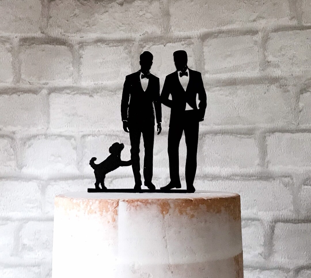 Gay Wedding Cake Topper With 2 Grooms and Cockapoo Dog - Etsy