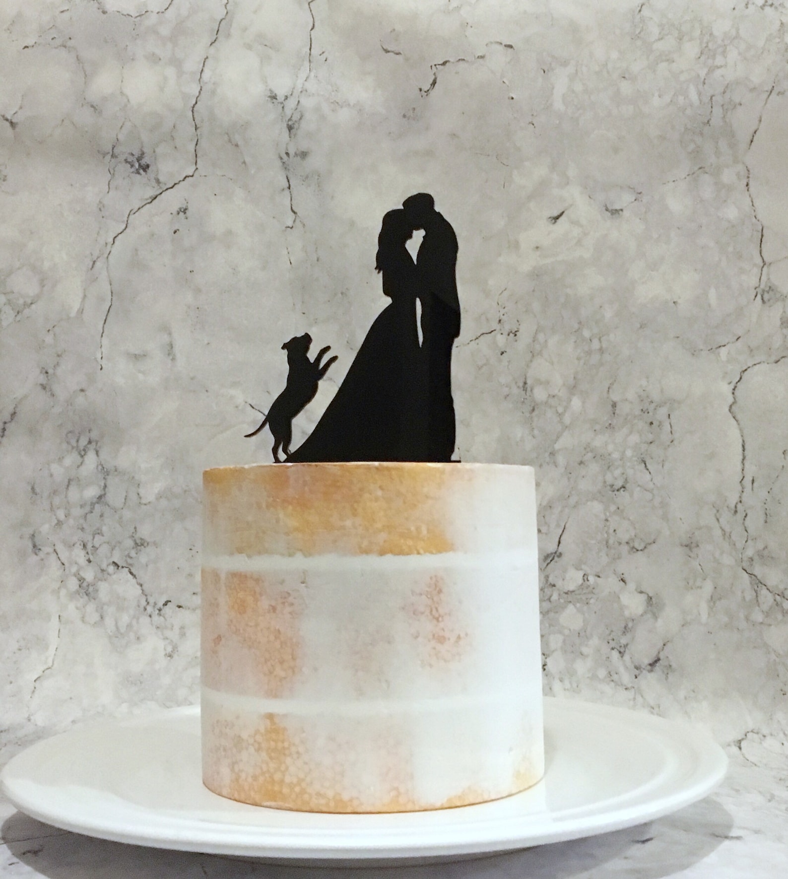 Silhouette Wedding Cake Topper With Dog, Couple and Dog, Bride Groom ...