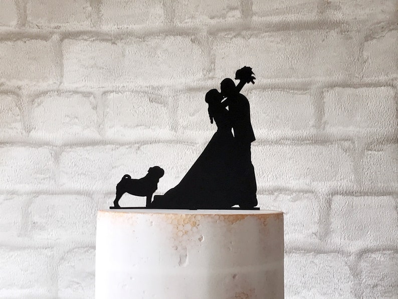Pug Wedding Cake Topper Bride Groom and Dog Acrylic Silhouette Party ...