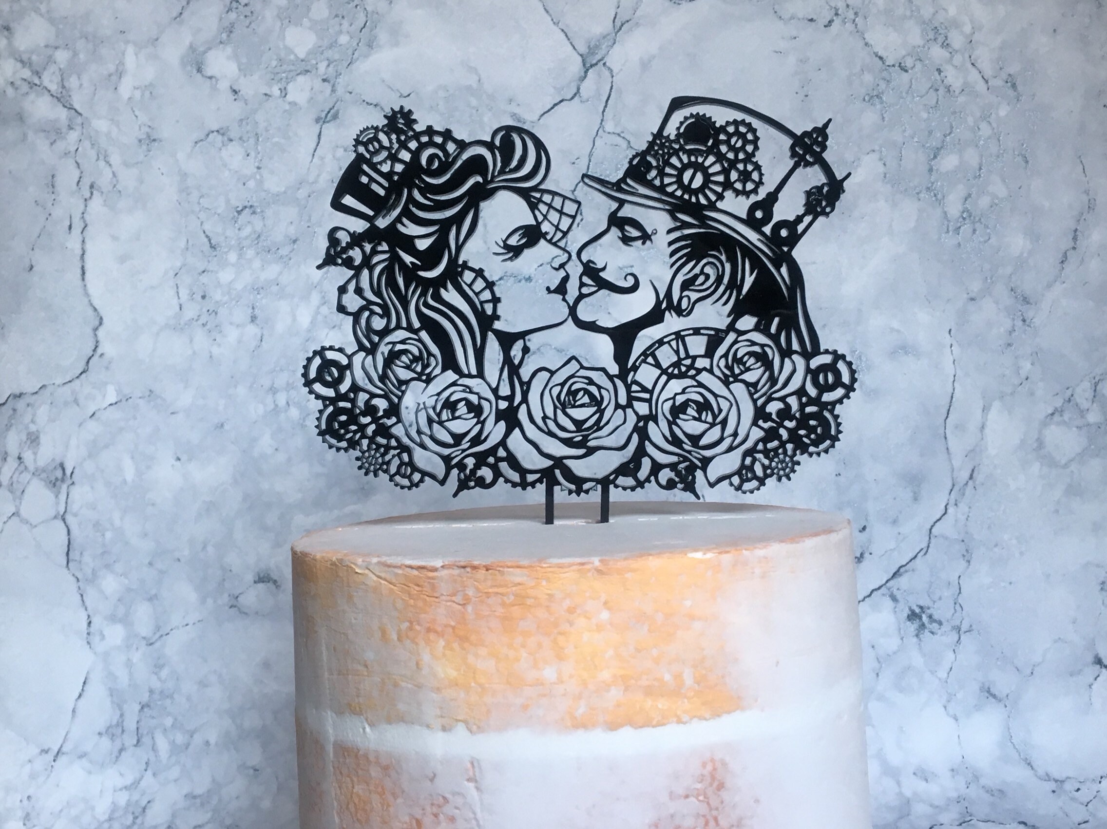 Steampunk Wedding Cake Topper Acrylic Cake Topper Wedding - Etsy