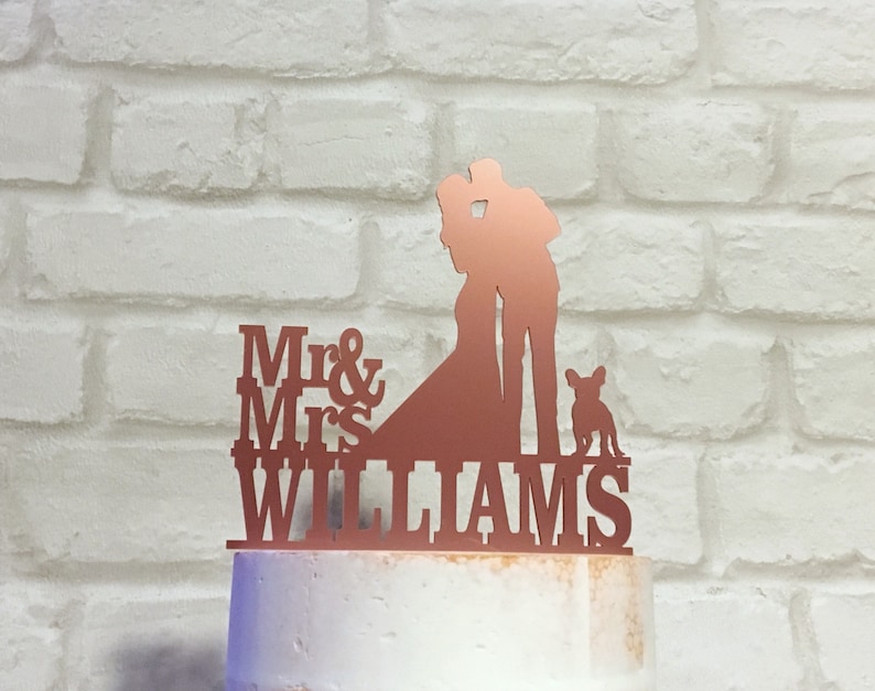 Rose Gold Wedding Cake Topper With Kissing Bride and Groom and - Etsy