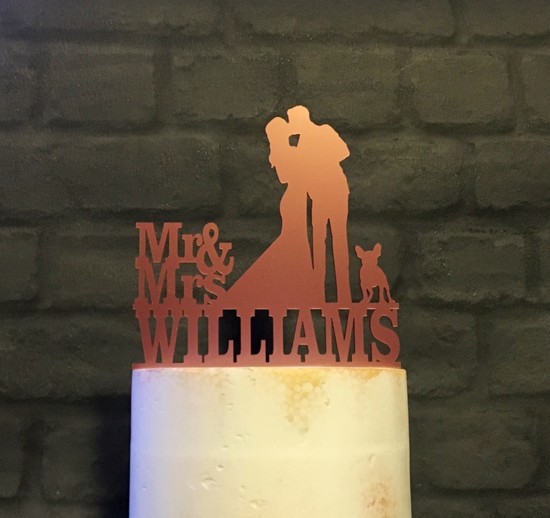 Rose Gold Wedding Cake Topper With Kissing Bride and Groom and French ...