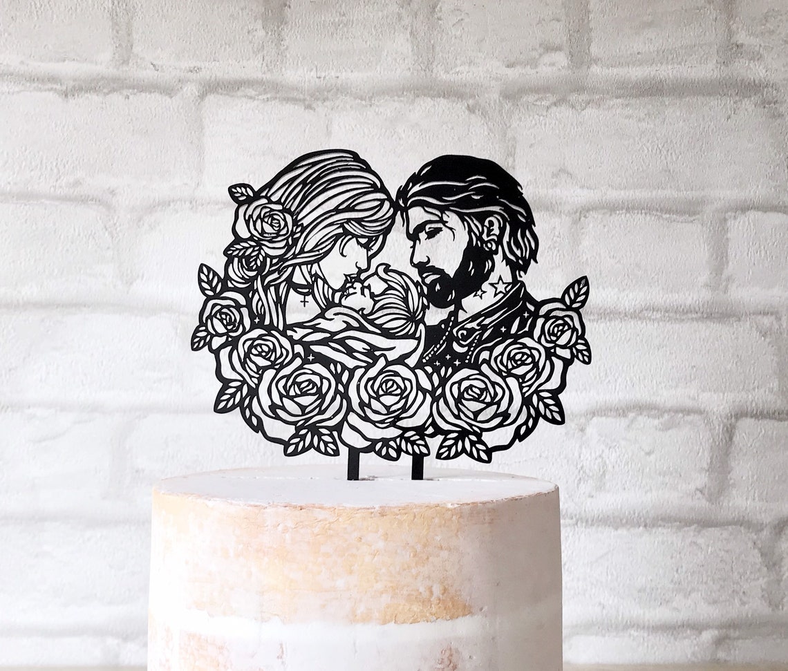 Alternative Bride Groom and Baby Family Wedding Cake Topper | Etsy