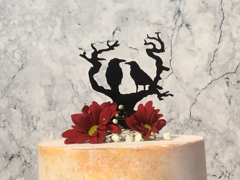 Raven Wedding Cake Topper, Gothic Cake Decor, Halloween Decoration ...