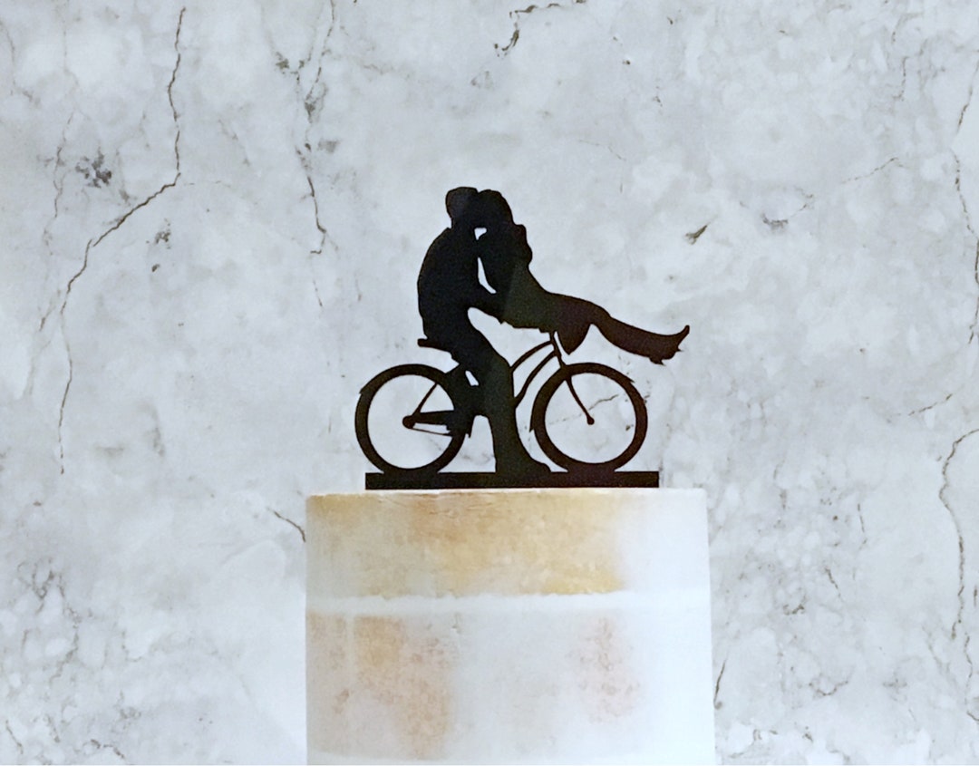 Cycling Couple Cake Topper: Bride and Groom Silhouette, Wedding Decor ...