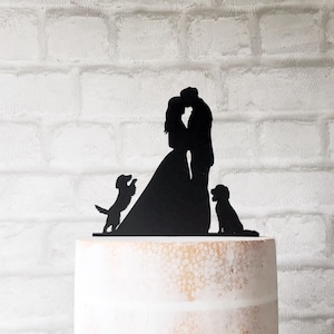 2 Spaniels Wedding Cake Topper With Bride and Groom Silhouettes - Etsy