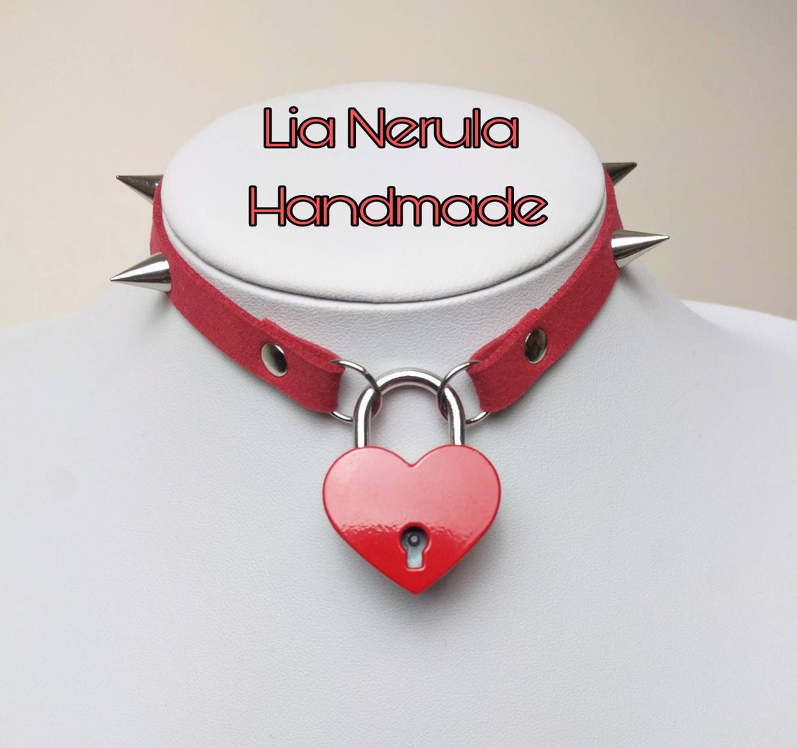 Red heart love lock day collar Two ways of wearing locking | Etsy