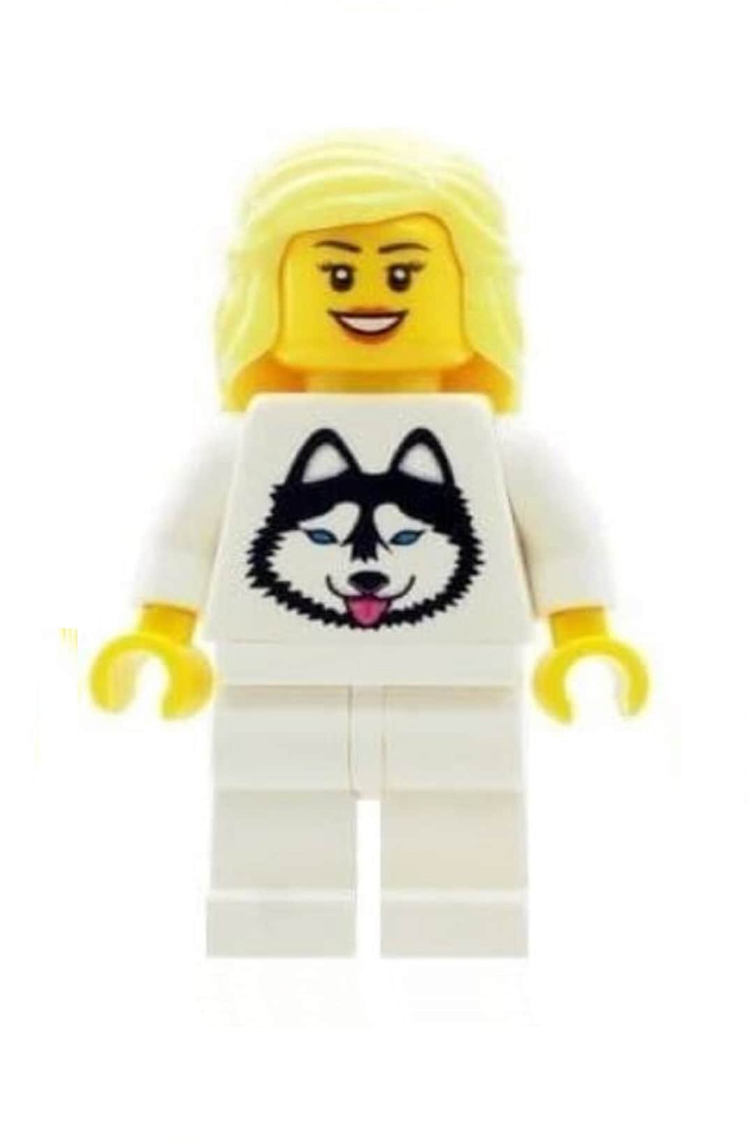 Custom Minifigure Girl Female With Husky T-shirt With Keychain Option ...