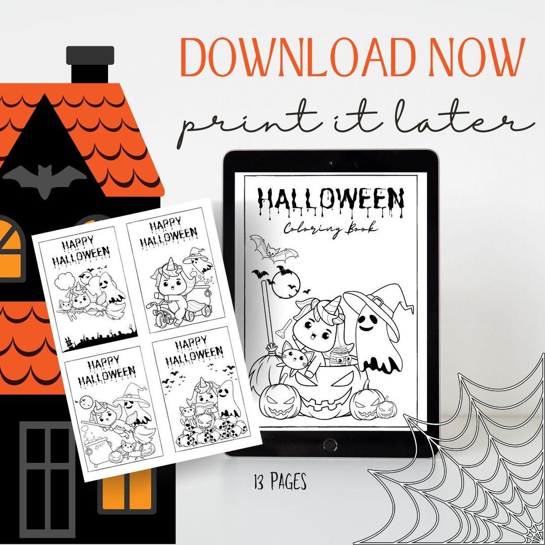 Halloween Unicorn Coloring Book for Children Digital/printable 13pages ...