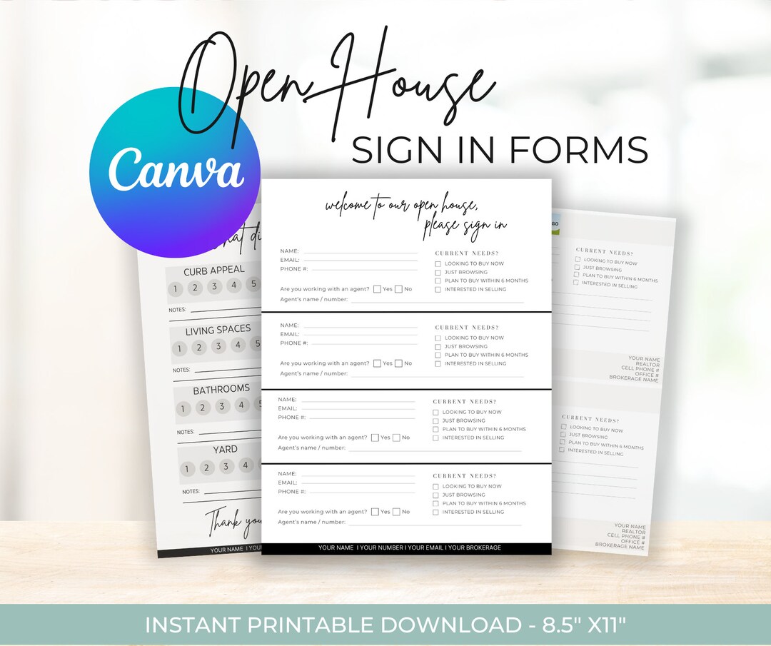 Open House Sign in Sheets - Home Feedback Forms - Realtor Branding ...