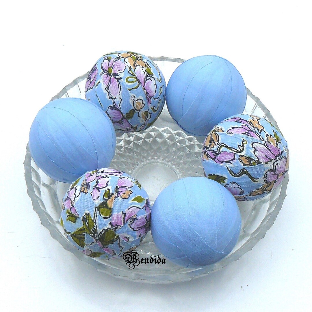 6 Blue and Purple Decorative Rag Balls for Bowls, Vase Fillers Orbs ...