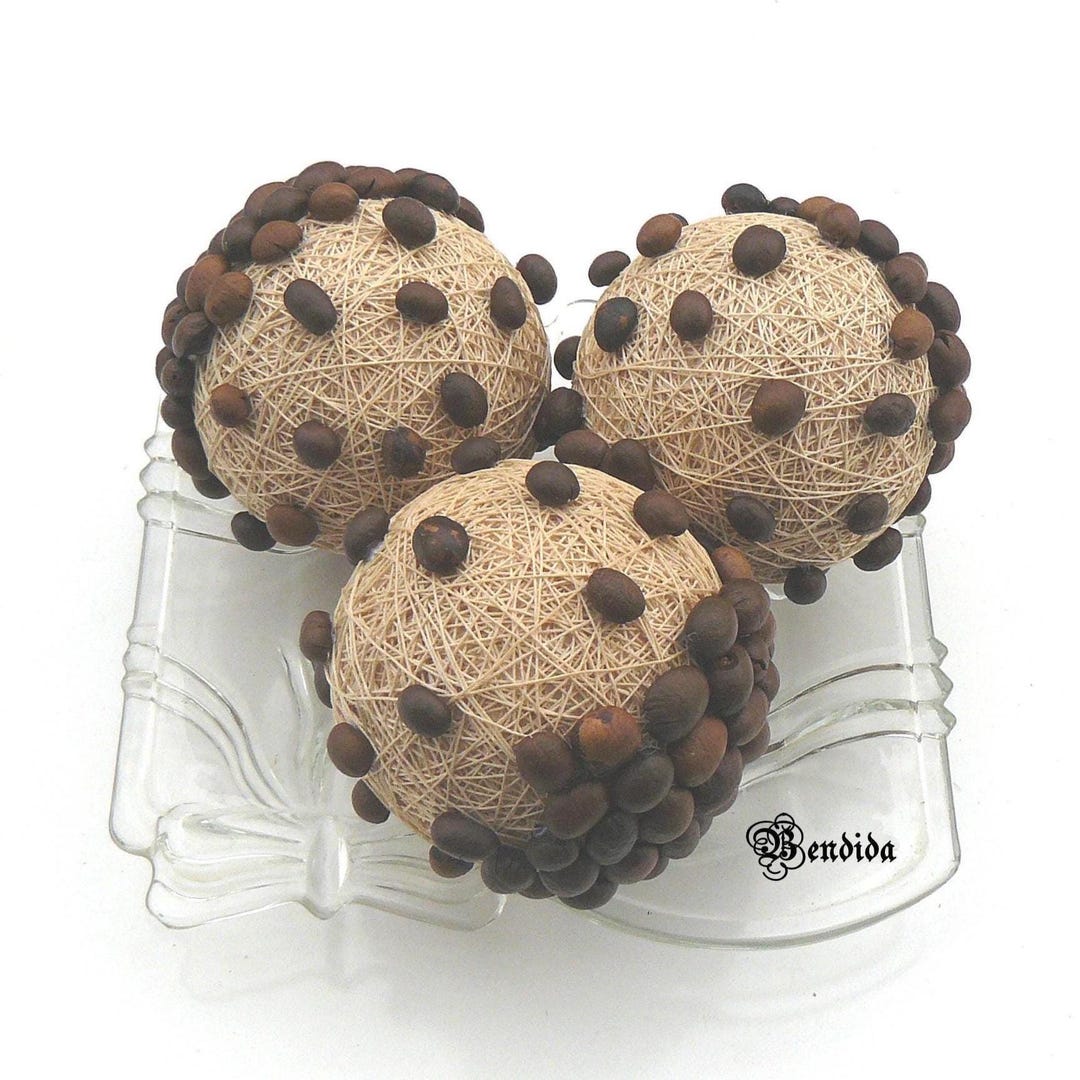 Coffee Beans Decorative Balls for Bowl, Vase Fillers Orbs, Yarn Wrapped ...
