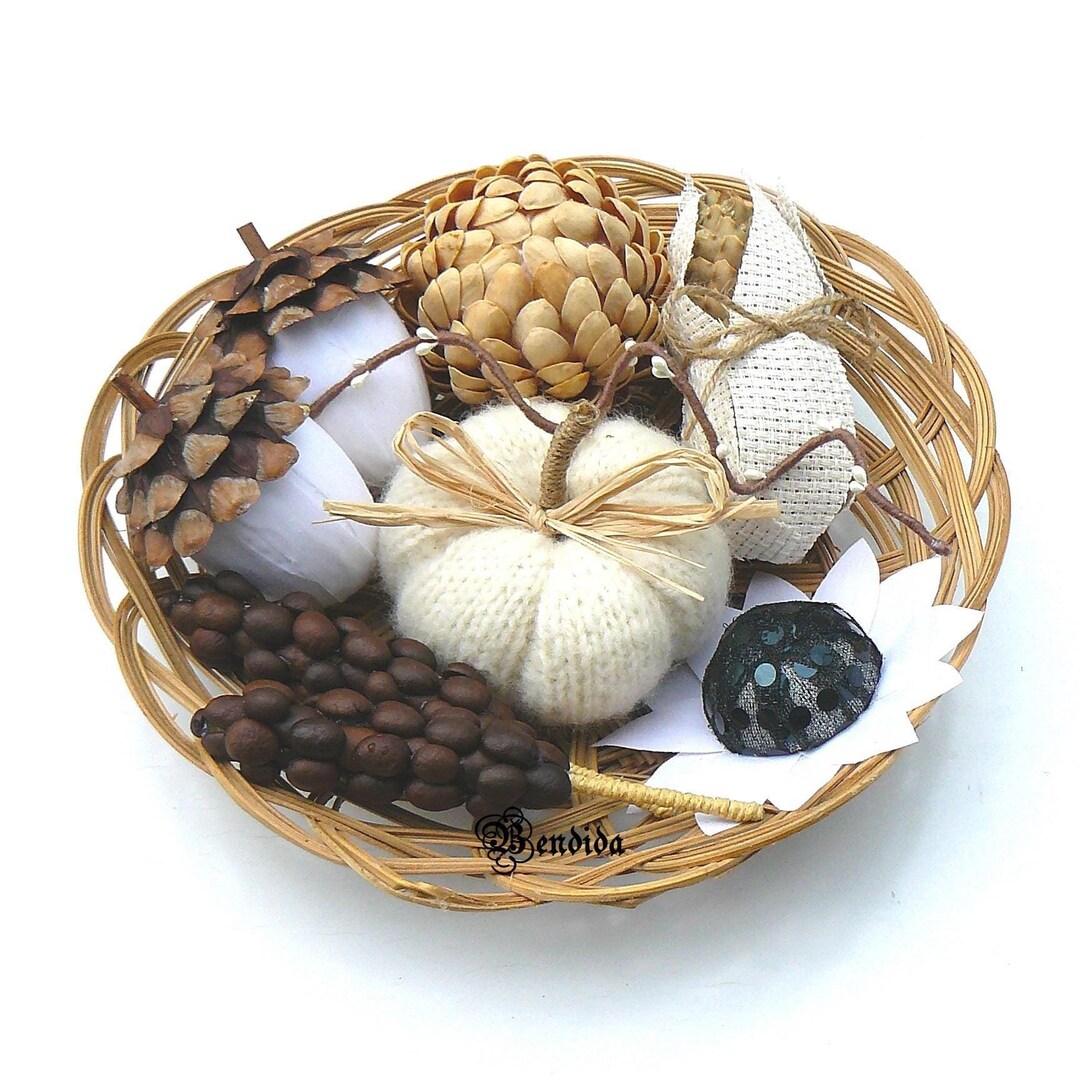 Fall Bowl Fillers, Set of Knit Pumpkin Fabric Acorns, Artichoke of ...