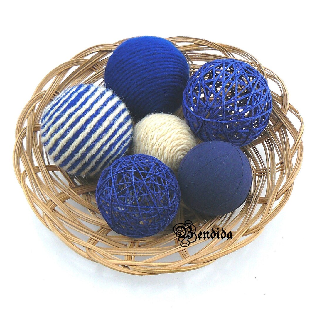 Navy Blue and White Decorative Balls for Bowls, Vase Filler Orbs, Yarn ...