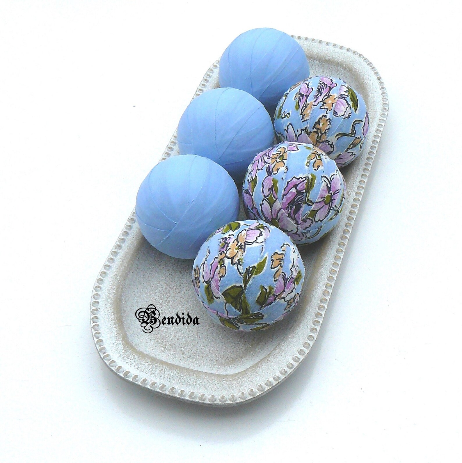 Blue and Purple Floral Fabric Wrapped Rag Balls, Bowl or Vase Fillers ...
