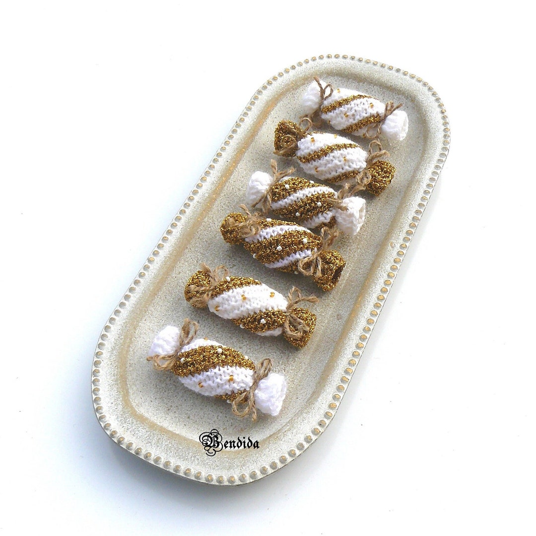 Gold and White Crochet Candy Set of 6, Faux Fake Bon Bons, Bowls or ...