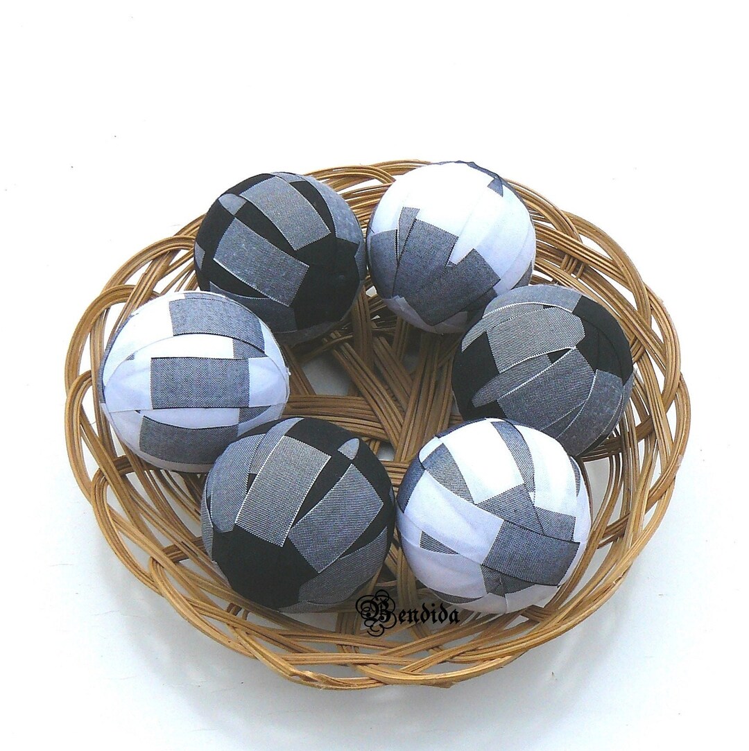 Gray Black and White Decorative Rag Balls for Bowls, Vase Fillers Check ...
