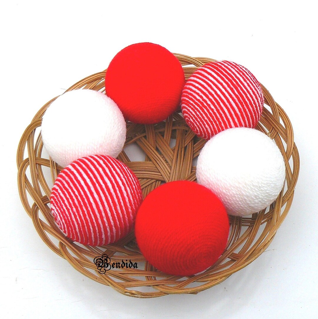 White and Red Decorative Balls for Bowls, Vase Fillers Orbs, Yarn ...