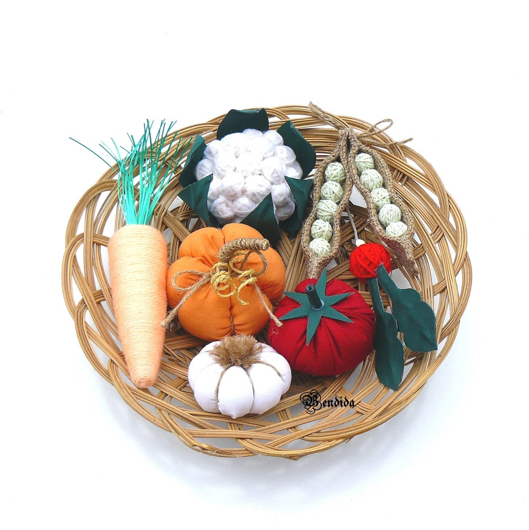 Fabric Vegetables Bunch, Primitive Bowl Fillers, Fake Pumpkin Garlic ...