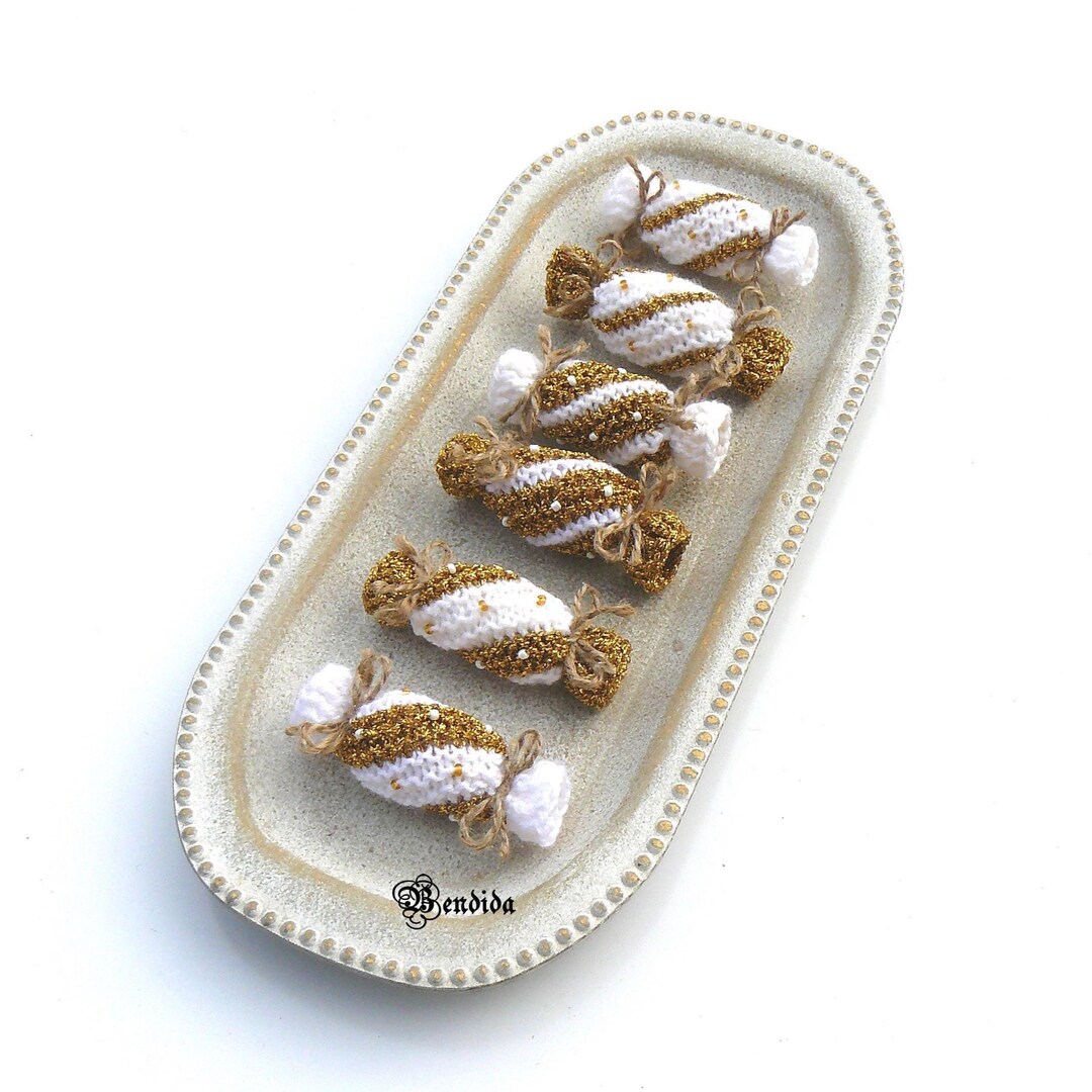 Gold and White Crochet Candy Amigurumi Set of 6, Faux Fake Bon Bons ...