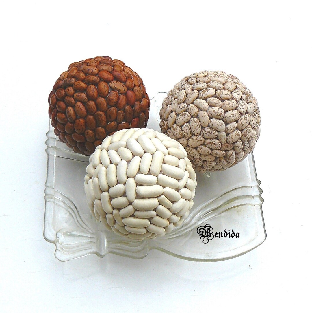 3 White Beige and Brown Decorative Balls for Bowls Set, Vase Fillers ...